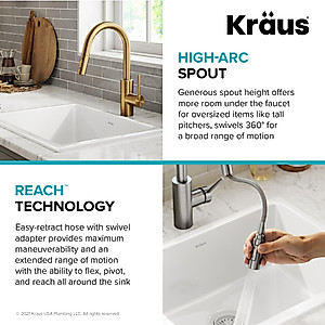 KRAUS Oletto Pull-Down Single Handle Kitchen Faucet with QuickDock Top Mount Installation Assembly in Brushed Brass, KPF-2620BB (Pack of 4)