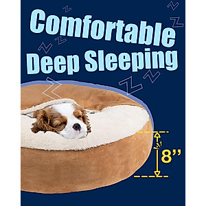 Pet Soft Small Dog Bed Cat Bed with Cover Cave - Round Calming Dog Beds Washable Cuddler Puppy Beds for Small, Medium Dogs and Cats (Khaki, 27")