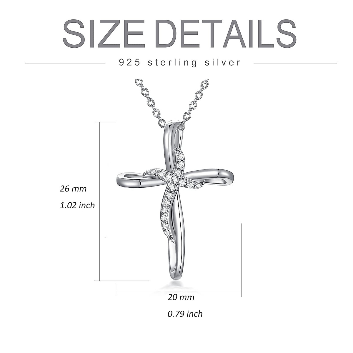SISGEM S925 Sterling Silver Cross Necklace with Diamond for Women Teen Girls, Double Cross Pendant Necklace Natural Diamond Jewerly Gifts for Birthday Mothers Day 18+2 inch (Sterling Silver- White)