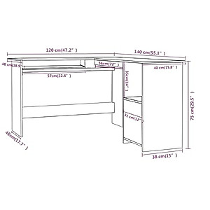 vidaXL Corner Desk, L-Shaped Computer Desk with Pull-Out Keyboard Tray, Home Office Desk, Workstation, Modern, White Engineered Wood