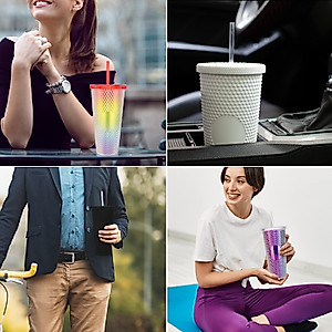 Luxfuel 24 oz DIY Studded Tumbler with Lid and Straw, Reusable Plastic Acrylic Cup,Double Walled Matte Travel Tumbler for Iced Coffee, Cold Water,Smoothie,Wide Mouth,Spill Proof,100% BPA Free,2 Pack