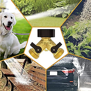 AUTOMAN Hose Splitter 2 Way | Brass Garden Hose Splitter | 100% Rustproof Water Hose Splitter with Adjustable Flow Valves | Seamless Design & 2 Extra Rubber Washers | 3/4" Y Connector Hose Adapter.