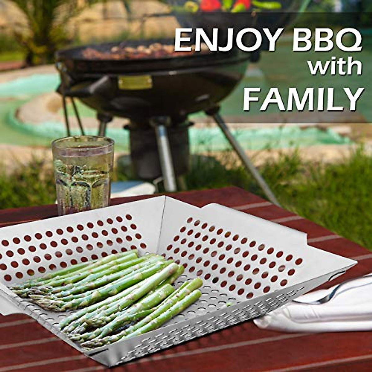 8” Grilling Basket, HaSteeL Small BBQ Grill Basket Wok Set of 2 for Vegetable, Kabobs, Shrimps, Heavy Duty Stainless Steel Grilling Accessories for All Grills, Dishwasher Safe