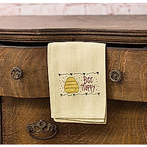 The Country House Collection Bee Happy Hive 19 x 28 All Cotton Embroidered Waffle Kitchen Towel