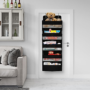 CLMMYCL Over The Door Organizer Storage, 5 Shelf Hanging Door Organizer with 5 Large Capacity Pockets, Anti Tilt 44 lb Load Behind Door Organizer for Bedroom, Pantry, Bathroom,Nursery (Black)