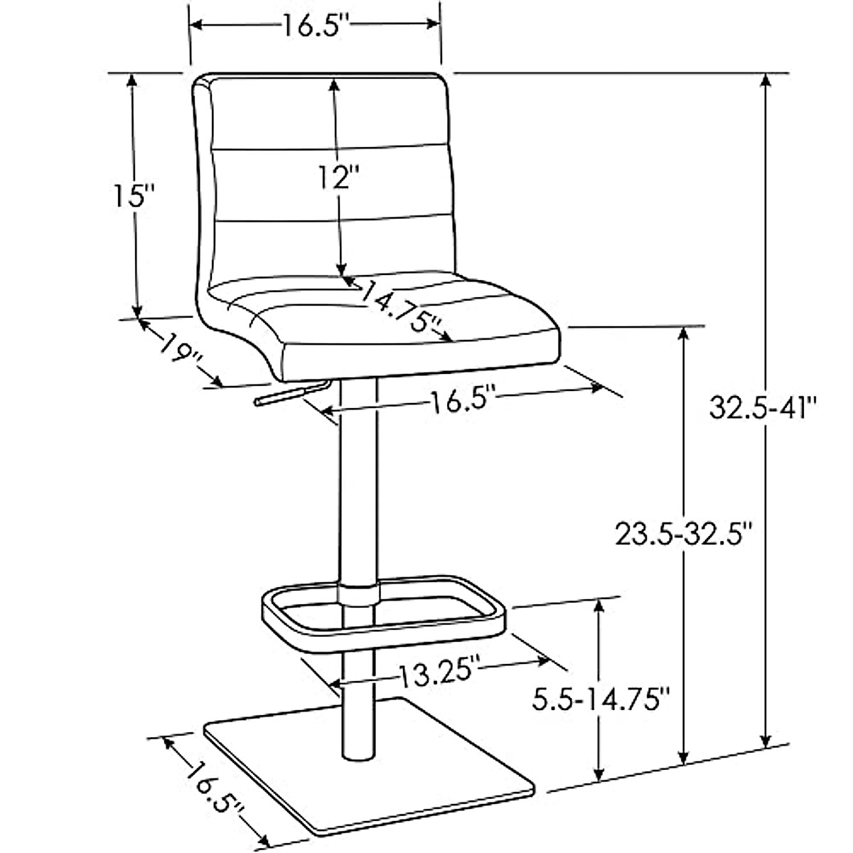 Zuri Furniture Modern Adjustable Height Slate Lush Bar Stool with Brushed Square Base