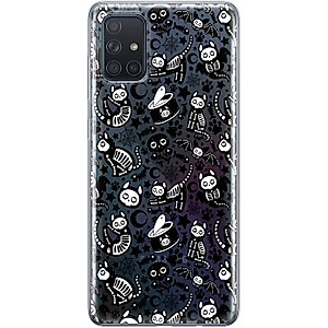 TPU Phone Case Compatible with Samsung A72 A71 5G A70 A51 A50 A32 A21 A11 A12 A13 A14 A01 Flexible Paws Spooky Cats Soft Silicone Bones Skeletons Durable Black Cute Shockproof Protective