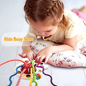 AiTuiTui Sensory Montessori Baby Toys 6 to 12 Months, Toddler Travel Toys for 1 2 Year Old Boy Girl Birthday Gifts, Soft Pull String Fidget Educational Learning Bath Toys for 9 10 18 Months Infant