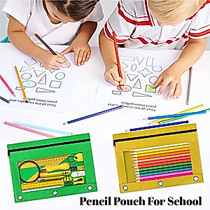 Pencil Pouch for 3 Ring Binder, Bulk 6 Pack Binder Pencil Pouch with Zipper, 3 Ring Pencil Pouch with Clear Window, Durable Cloth 3 Holes Zippered Pencil Pouch for Office School College Supplies