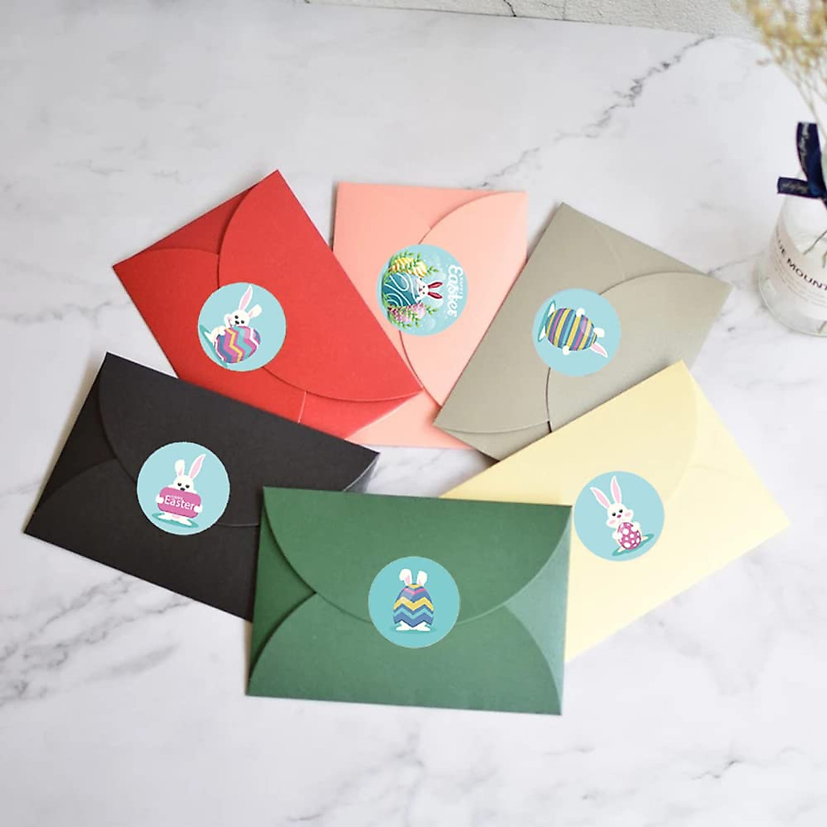 Happy Easter Stickers 500Pcs 1.0 Inch Easter Label Stickers with 8 Style Happy Easter Egg Bunny Rabbit Design Self-Adhesive Seal Sticker Roll for Envelope Gift Box Cards Easter Party Decorations