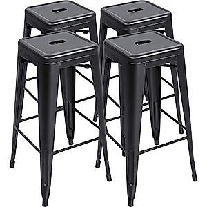 Furmax 30 Inches Metal Bar Stools High Backless Stools Indoor Outdoor Stackable Stools Set of 4 (Black)