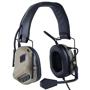ATAIRSOFT Tactical Headset Wargame Hunting Headphone Without Noise Cancellation Function (Tan)