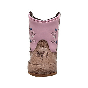 Old West Kids Boots Baby Poppets Leather Boots with Velcro Closure, Tan Vintage Foot/Pink Shaft, 3 US Unisex Infant
