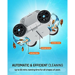(2023 New) FIILPOW Cordless Robotic Pool Cleaner, Automatic Pool Vacuum with Dual-Suction, Auto-Docking, 90 Mins Runtime, Lightweight, Rechargeable, IPX8 Waterproof, for Pools Up to 800 Sq.ft, Blue