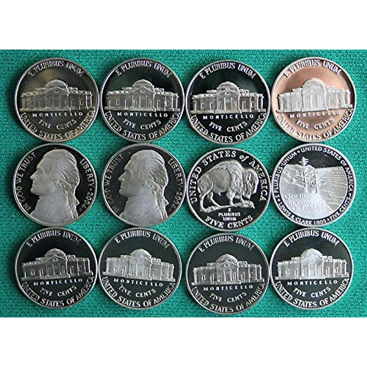 2000-2001 2002 2003 2004 2005 2006 2007 2008 2009 Proof Jefferson Nickels 12-Coin Set (Includes 2004 and 2005 Double Nickel Series) Collection Seller All S Mintmark PR DCAM