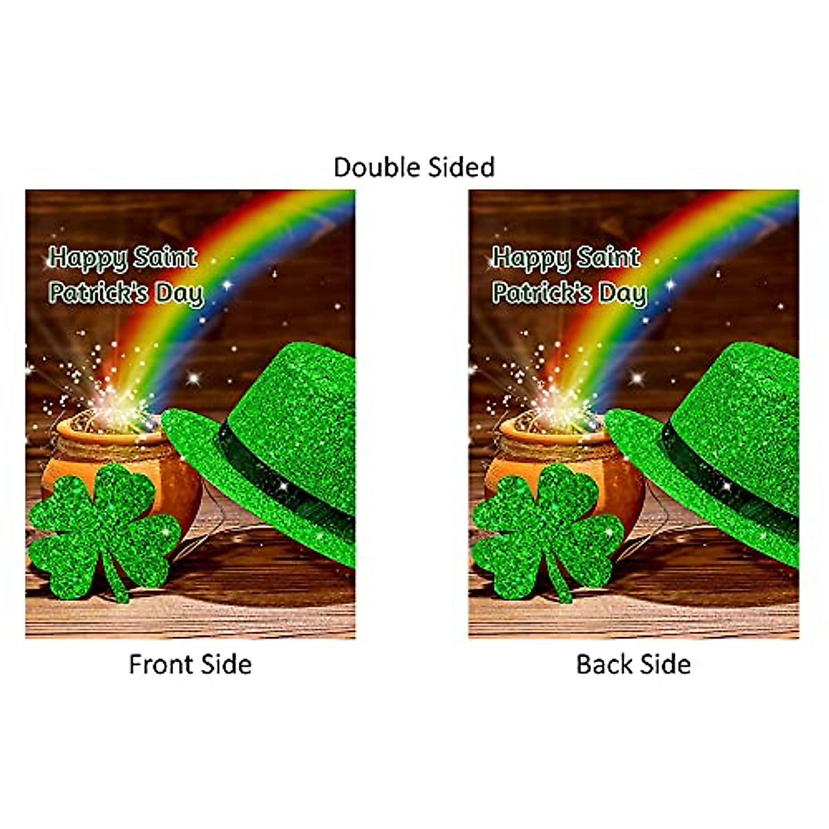 St Patricks Day Garden Flag - Pot of Gold Leprechaun Flag - 12 x 18 Double Sided Irish Garden Flags - Shamrock Saint Patricks Day Rainbow Flag by Jolly Jon
