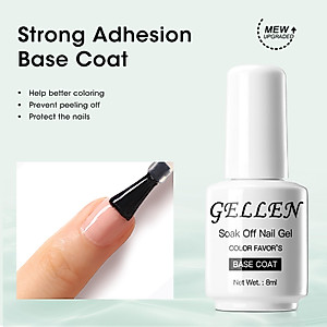 Gellen Gel Top and Base Coat, 2pcs Clear Gel Nail Polish Set, 8ml No Wipe Gel Top Coat Nail Polish, Long lasting Base Coat Gel Manicure, Soak Off LED Nail Lamp Base Top Coat for Nail Salon, Nail Art