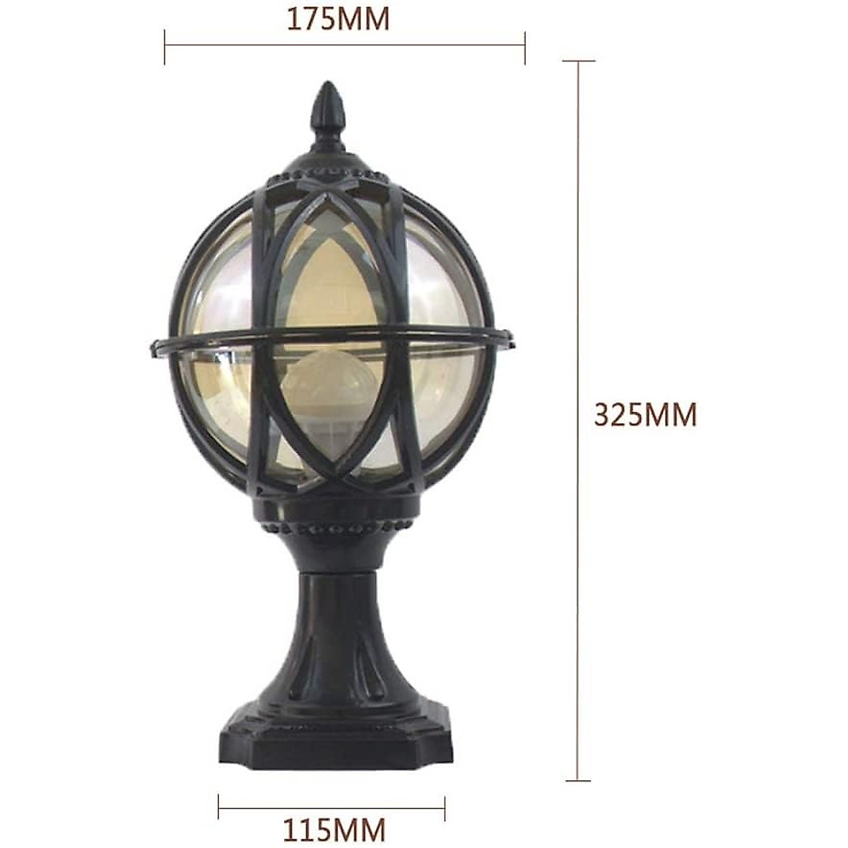MODEBHD IP65 Waterproof Outdoor Spherical Column Head Lamp Vintage Retro Fence Garden Landscape Spotlight Lantern E27 Aluminum Villa Wall Terrace Courtyard Lighting Post Lights