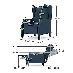 Christopher Knight Home Wescott Weyland Wingback Traditional Fabric Recliner (Navy Blue)