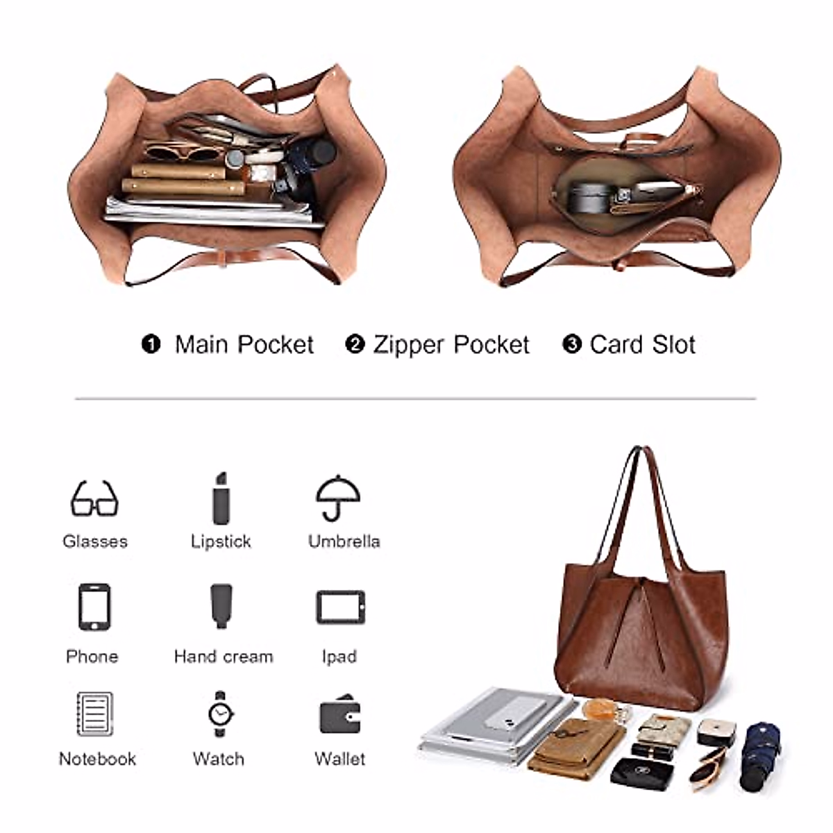 OUKUPA Tote Bags for Women,Leather Shoulder Bag Large Ladies Fashion Handbags Top Satchel with Small Purse Wallet Set 2pcs