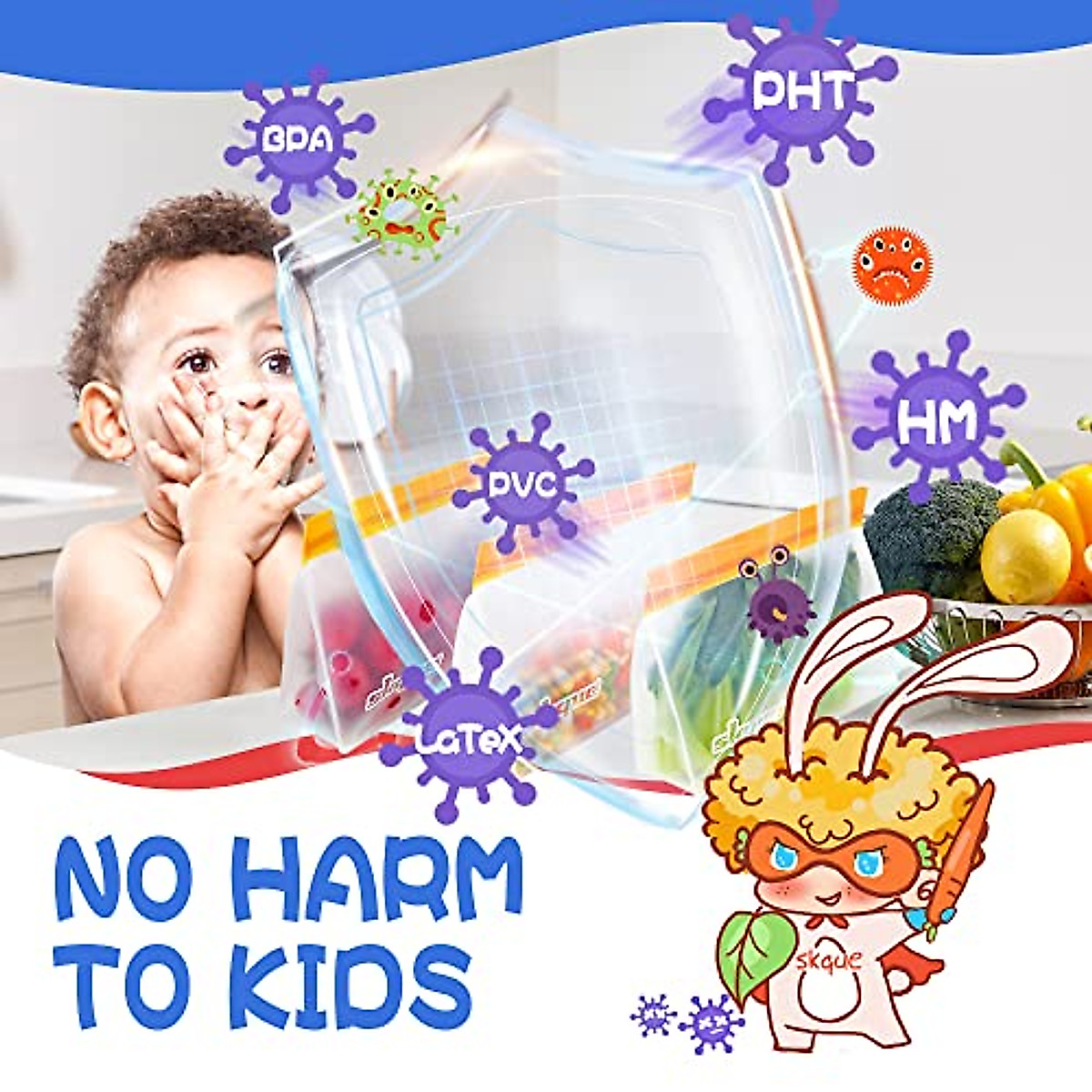 12 Pack Flat Ziplock Reusable Sandwich Snack Bags for Kids - 0.6mm EX-Thick BPA PHT PVC HM LaTeX Free, Odorless, PreClean, Leakproof (4 Gallon 4 Snack 4 Sandwich Bags) Silicone Food Storage Bags