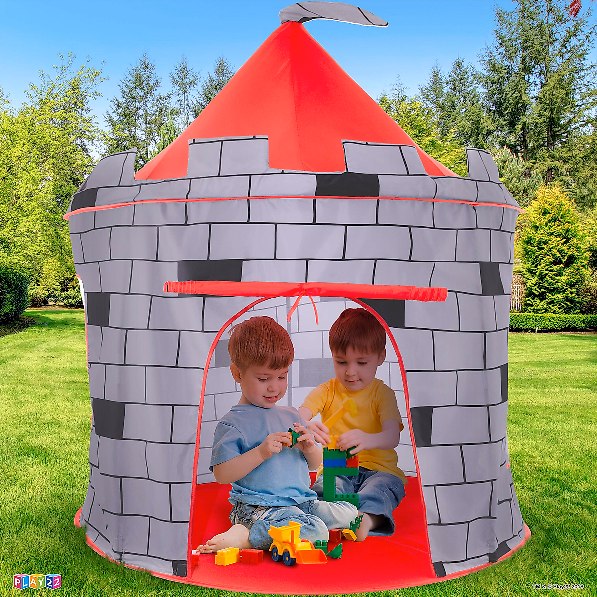 Play22 Kids Play Tent Knight Castle - Portable Pop Up Tent - Foldable into Carrying Bag - Childrens Play for Indoor & Outdoor Use - Playhouse for Boys & Girls