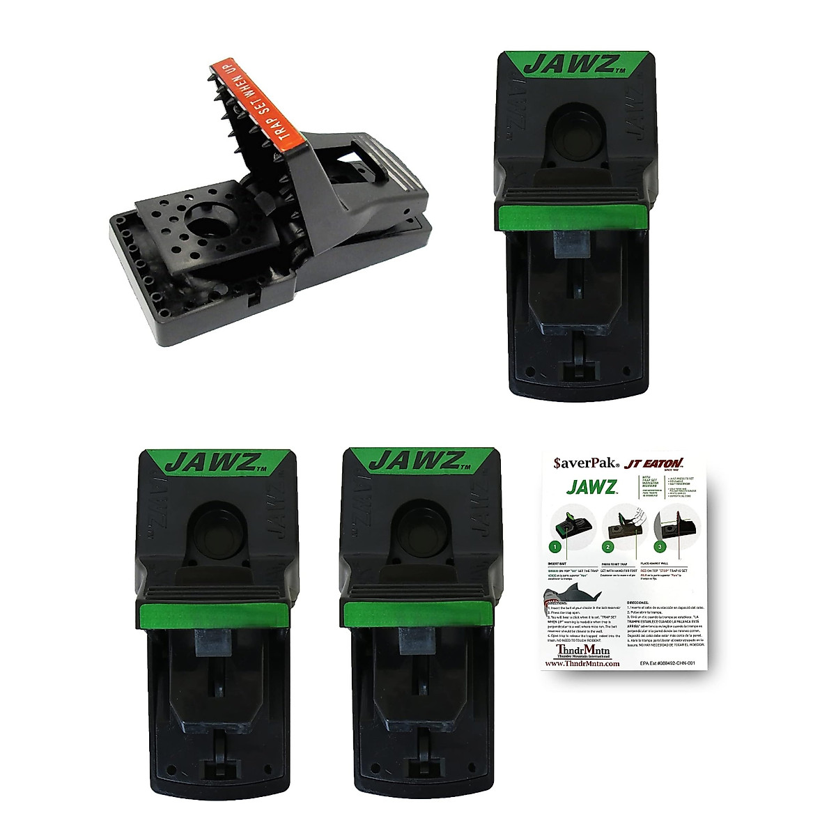 $averPak 4 Pack - Includes 4 JT Eaton Jawz Rat and Chipmunk Traps for use with Solid or Liquid Baits