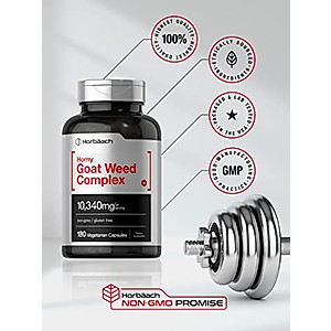 Horny Goat Weed Complex | 10,340 mg | 180 Capsules | Vegetarian, Non-GMO, and Gluten Free Formula with Tribulus, Maca, Yohimbe, and L-Arginine | by Horbaach