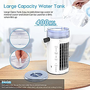 Small Portable Air Conditioners for Car, 400 ML Mini Personal Portable Water Air Cooler with 7 Color LED Light, White AC Fans that Blow Cold Air Rechargeable