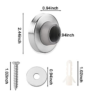 6pcs Concave Wall Door Bumper Stop Gray Rubber Wall Mount Door Stop Silver Stainless Round Door Stop Prevent Door Handle Damage Shield Walls, Easy to Install