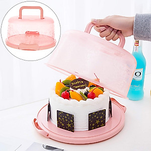 PAREKS Portable Round Cake with Handle Pie Saver Cupcake Container Carriers with Dome Lids Pink/1191