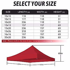 ShiningShow 13x13 Canopy Replacement Top for Pop Up Canopy Tent, UV Protection, Waterproof and Windproof Tent Roof for Outdoor Garden Patio Sun Shade, Red