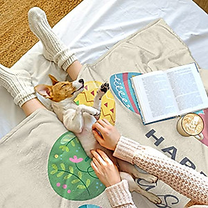 FJPT Happy Easter Colorful Eggs Throw Blanket Flannel Fleece Spring Cute Blankets Soft Luxury Cozy Warm for Living Room Bedroom Sofa Couch (40" x 50")