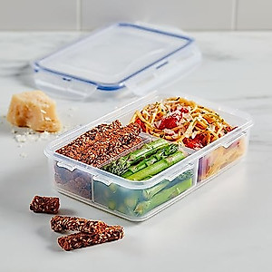 LocknLock Easy Essentials On The Go Meal Prep Lunch Box, Airtight Containers with Lid, BPA Free, Rectangle (3 Section) -27 oz, Clear