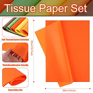 100 Sheets Thanksgiving Day Tissue Paper for Gift Wrapping, Orange Green Yellow Brown Tissue Paper for Gift Bags for Birthday Fall Autumn Holidays DIY Craft
