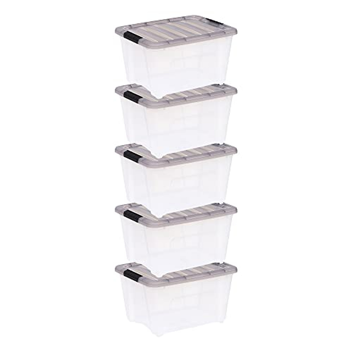 IRIS USA 5 Pack 32 Quart Stack & Pull™ Clear Plastic Storage Box with Buckles, Gray