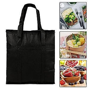 Bothyi Insulated Grocery Bags Shopping Bag Food Container Portable Reusable Thermal Insulation Food Bag for BBQ Beach Retail Store Coffee Milky Tea, Black with Bottom