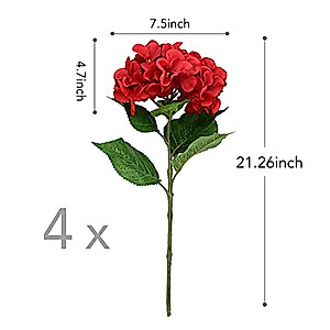 Softflame Artificial/Fake/Faux Flowers - Hydrangea Red 4PCS for Wedding, Home, Party, Restaurant