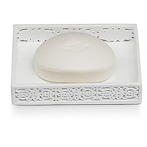 Creative Scents White Bathroom Accessories Set - Decorative 4 Piece Bathroom Set - Mirrored Bathroom Accessory Set Includes: Soap Dispenser, Toothbrush Holder, Soap Dish and Tumbler (Mirror Janette)