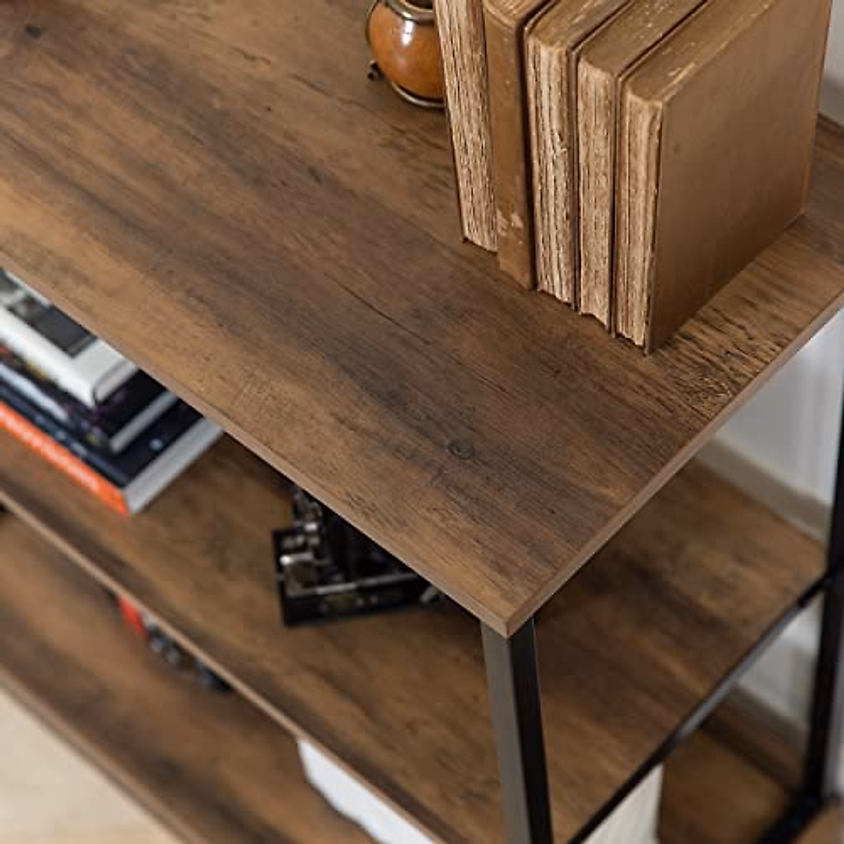 Danya B. Oslo Contemporary Industrial Horizontal 3-Tier Etagere Bookshelf – Standing Open 3-Shelf Bookcase Unit – Black Iron Metal & Maple Finish