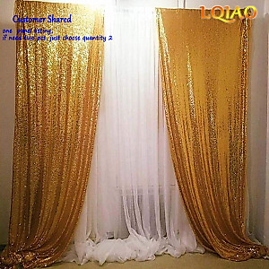 LQIAO 4FTX10FT Gold Shimmer Sequin Fabric Backdrops Wedding Photo Booth Sequin Curtain Drapes Panels Photography Background Decoration