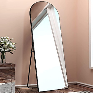 KIAYACI Full Length Floor Mirror with Standing Holder Large Wall Mounted Mirror Hanging Horizontal/Vertical Leaning Agaist Wall Bedroom Dressing Mirror Aluminum Alloy Frame (Black, 65" x 22")