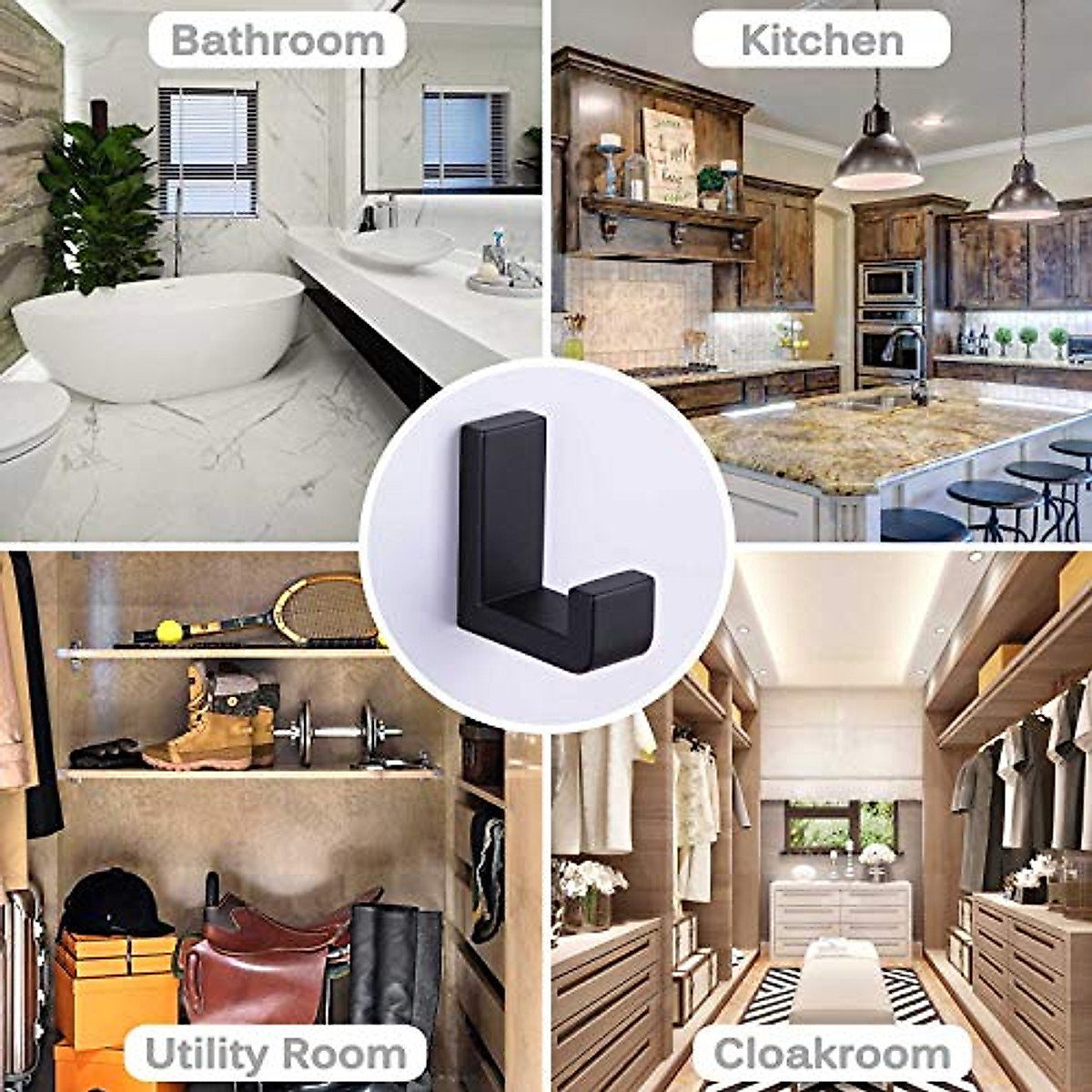 Angle Simple Bath Robe Hook 2 PCS, SUS304 Stainless Steel Bathroom Coat Towel Holder, Heavy Duty Wall Hook, Matte Black