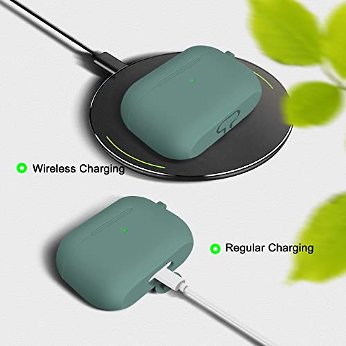 Woyinger Compatible with Airpods Pro Case,Soft Silicone Skin Case Cover Shock-Absorbing Protective Case with Keychain,Front LED Visible-Pine Green