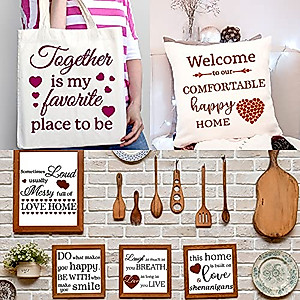 16 Pieces Inspirational Word Stencils Family Sign Stencils Reusable Stencils Love Home Template with Metal Open Ring for Painting on Wood, Porch, Front Door, Wall Decor (11.02 x 11.02 Inch)