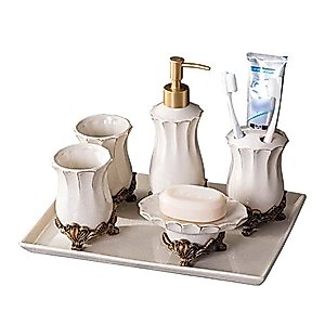 ACGrade Bathroom Set, Ceramic Bathroom Decor Set, Toiletry Set, 5 Pieces Bath Amenity, Bathroom Accessories Set, Bathroom Soap piece set