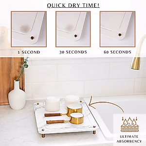 Radiant Poppy | Stone Drying Mat for Kitchen Counter | Stone Dish Drying Mat w/4 Interchangeable Brass & Black Legs | Dish Drying Stone for Kitchen Counter | Quick Dry Stone Sink Tray