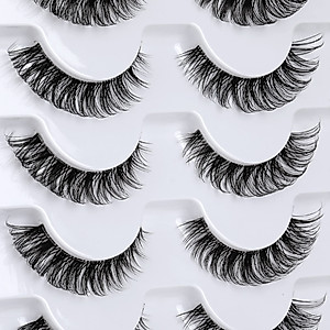 False Eyelashes Wispy Natural C Curl Strip Lashes Transparent Lash Bands Fluffy Cat Eye Lashes 7 Pairs by Yawamica