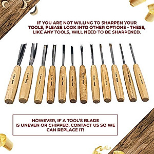 Schaaf Wood Carving Tools Set of 12 Chisels with Canvas Case | Wood Chisels for Woodworking | Wood Working Tools and Accessories | Wood Carving Chisels | Razor Sharp CR-V 60 Steel Blades | Wood Chise