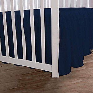 Navy Blue Crib Bed Skirt Dust Ruffle, Split Corner 100% Natural Cotton Nursery Crib Toddler Bedding Skirt for Baby Girls or Boys, Infant Crib Bed Skirt Ruffled with Split Corners, 14" Drop